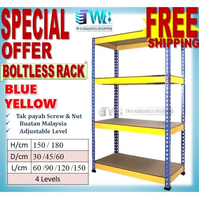 🚄[FREE SHIPPING] RACK TRENT Livin Rack 4 Levels Boltless Rack Rak Besi ...