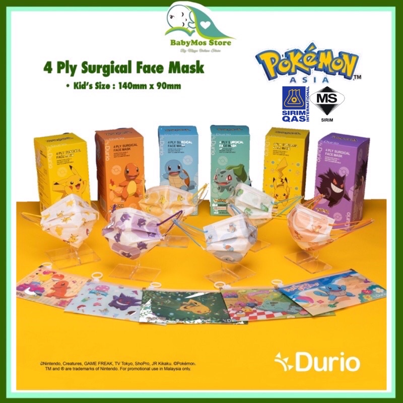 durio face mask Pokemon 4 Ply Surgical Face Mask 546A /546K 40pcs / 1 ...