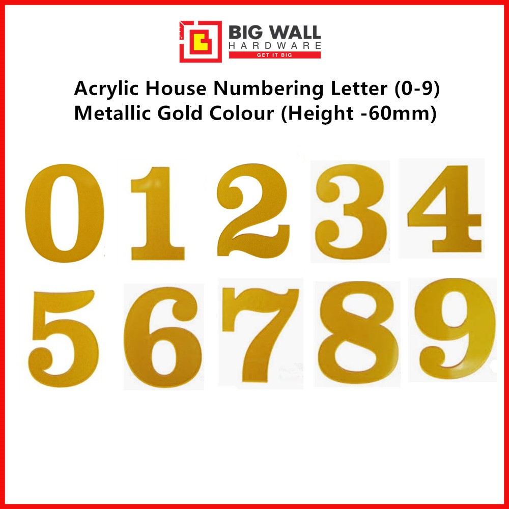 Hing Fatt Acrylic House Numbering Letter Number 0-9 (Metallic Gold ...