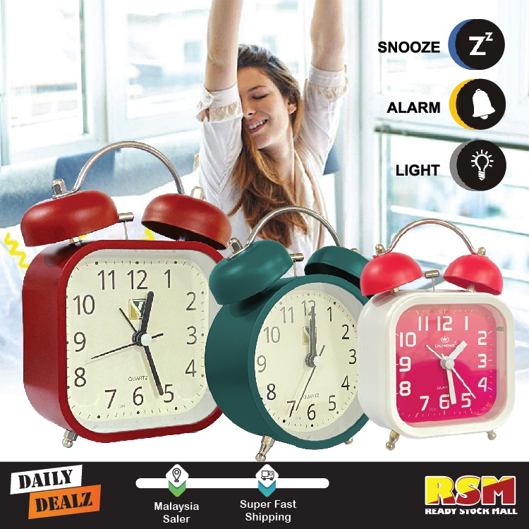 Analog Minimalist Bedside Twin Bell Alarm Clocks with Snooze Loud Alarm ...