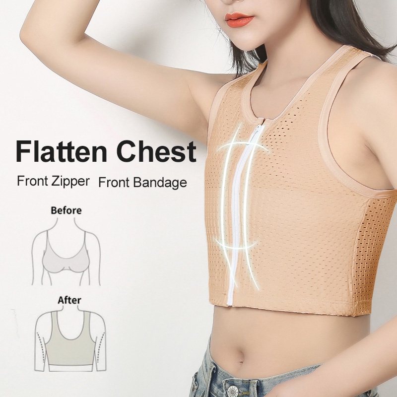 Front Zipper Short Chest Binder Front Bandage Breathable Breast Binder