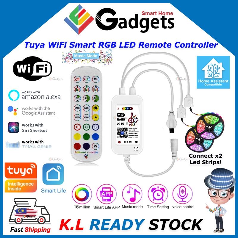 Tuya WiFi Smart RGB LED Strip Remote Controller 4Pin Music Sync 5-24V ...