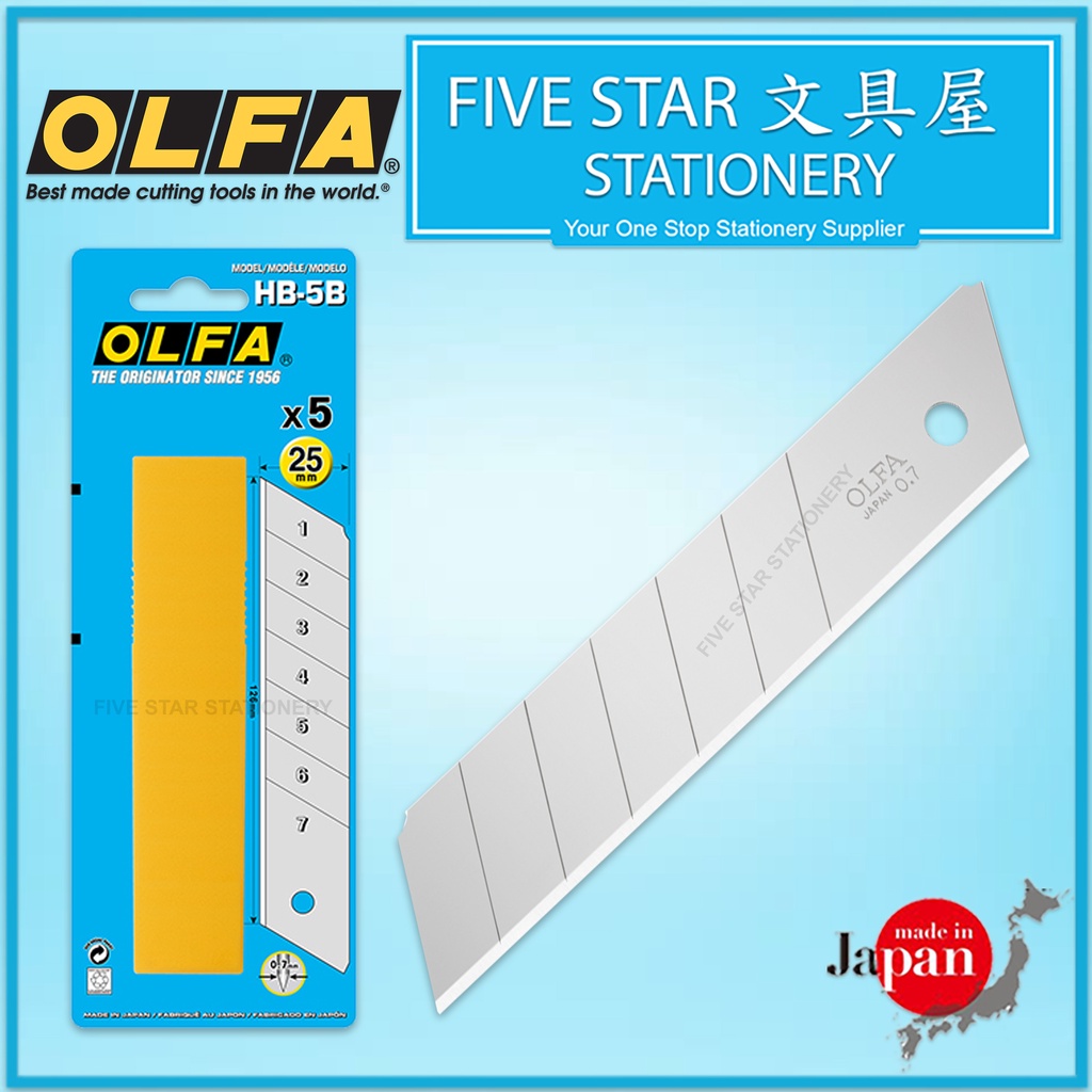 fivestar2u Olfa HB-5B 25mm Snap-Off Silver Blade Replacements Blades Stationery Industrial ...