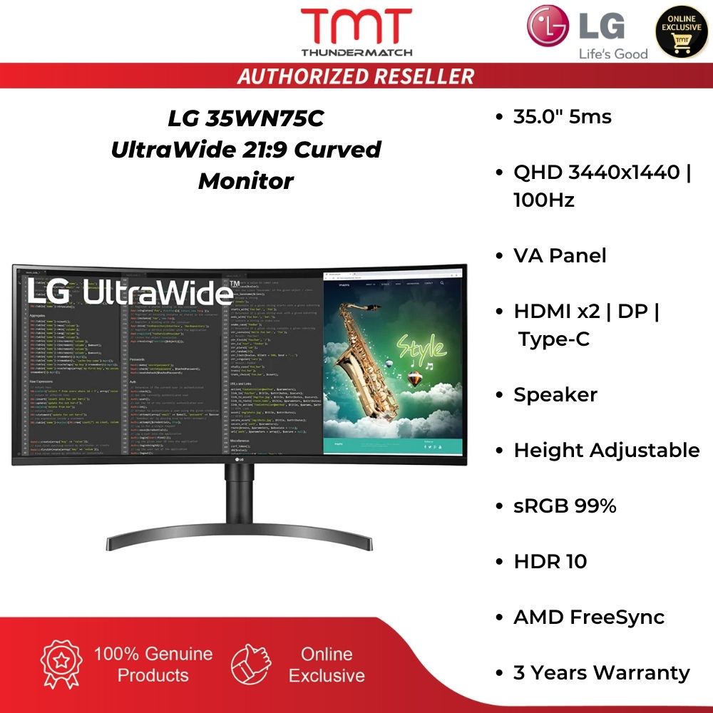 LG 35WN75C UltraWide 21:9 Curved Monitor | 35" / 5ms / QHD / 100Hz | VA ...
