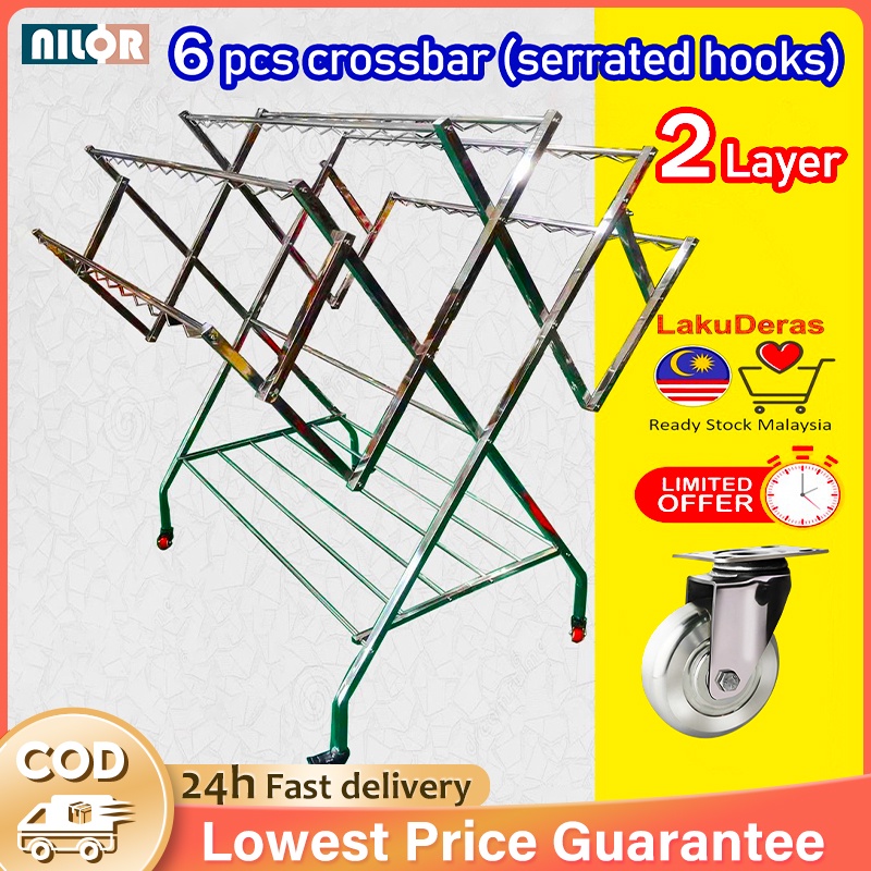 9112Stainless Steel Clothes Hanger Foldable Mobility Clothing Drying ...