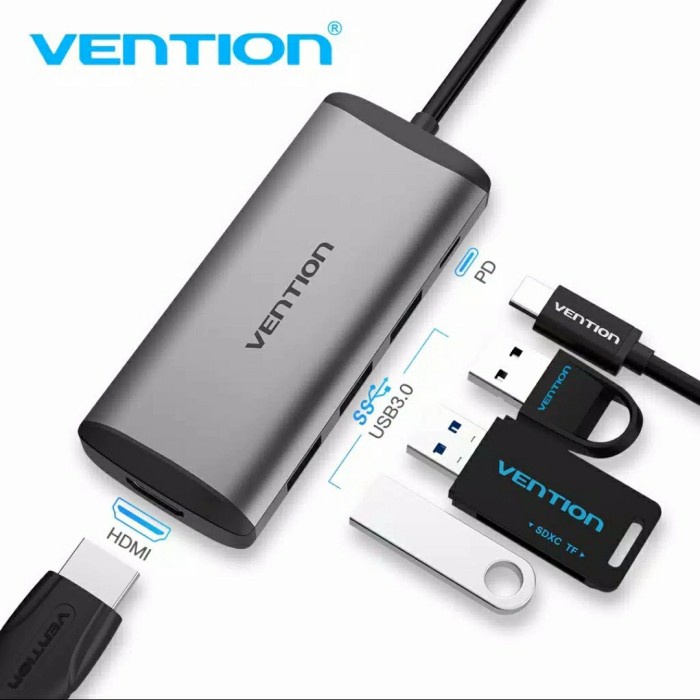 Vention CNB Hub Converter 5 in 1 Type C to USB 3.0 4 ports with PD HDMI ...