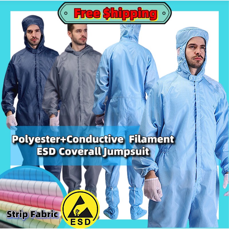 ESD Coverall Jumpsuit Cleanroom Washable Reusable Anti Static Overall ...
