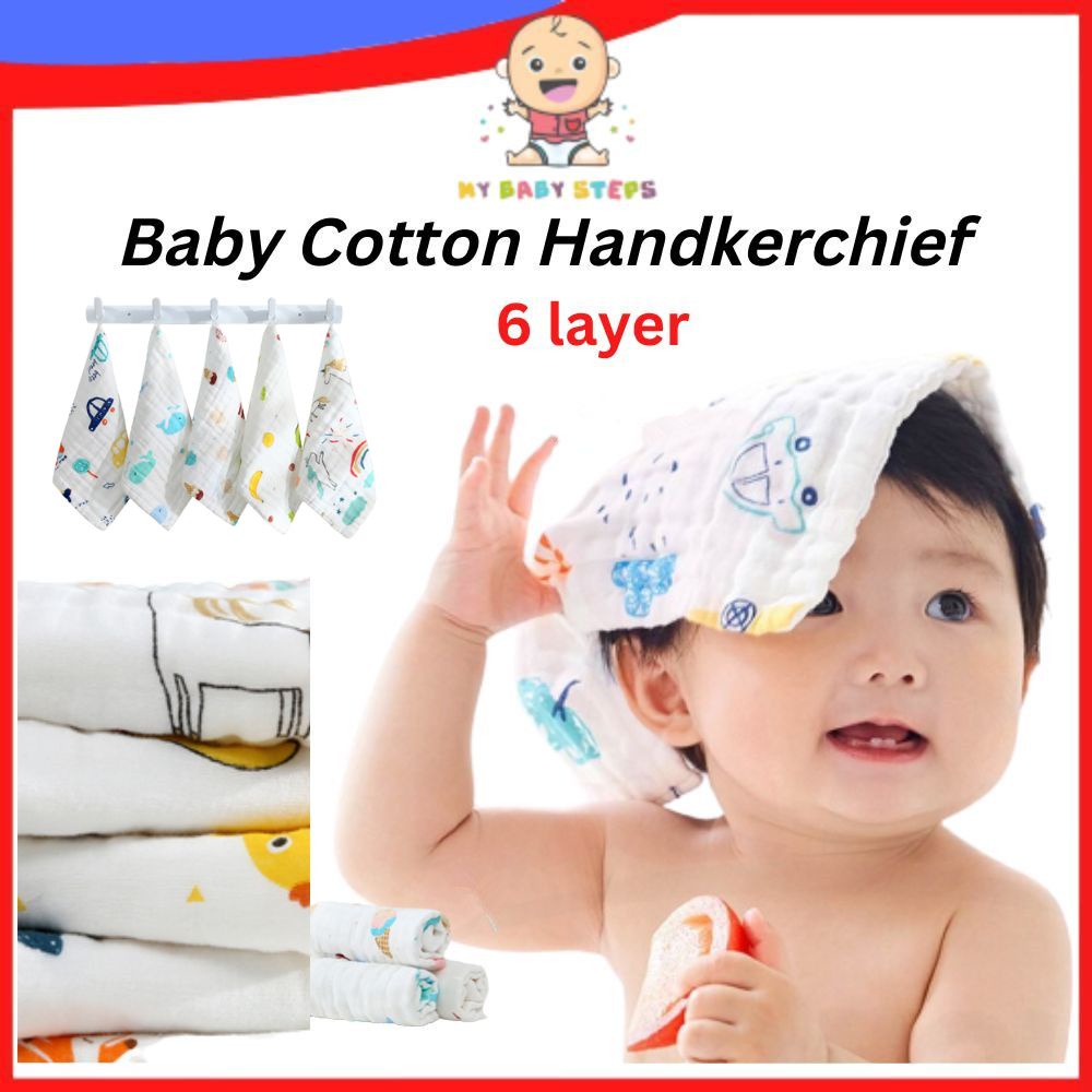 6 Layer Baby Handkerchief Bib Baby Face Towel Hankerchief Cotton Sapu ...