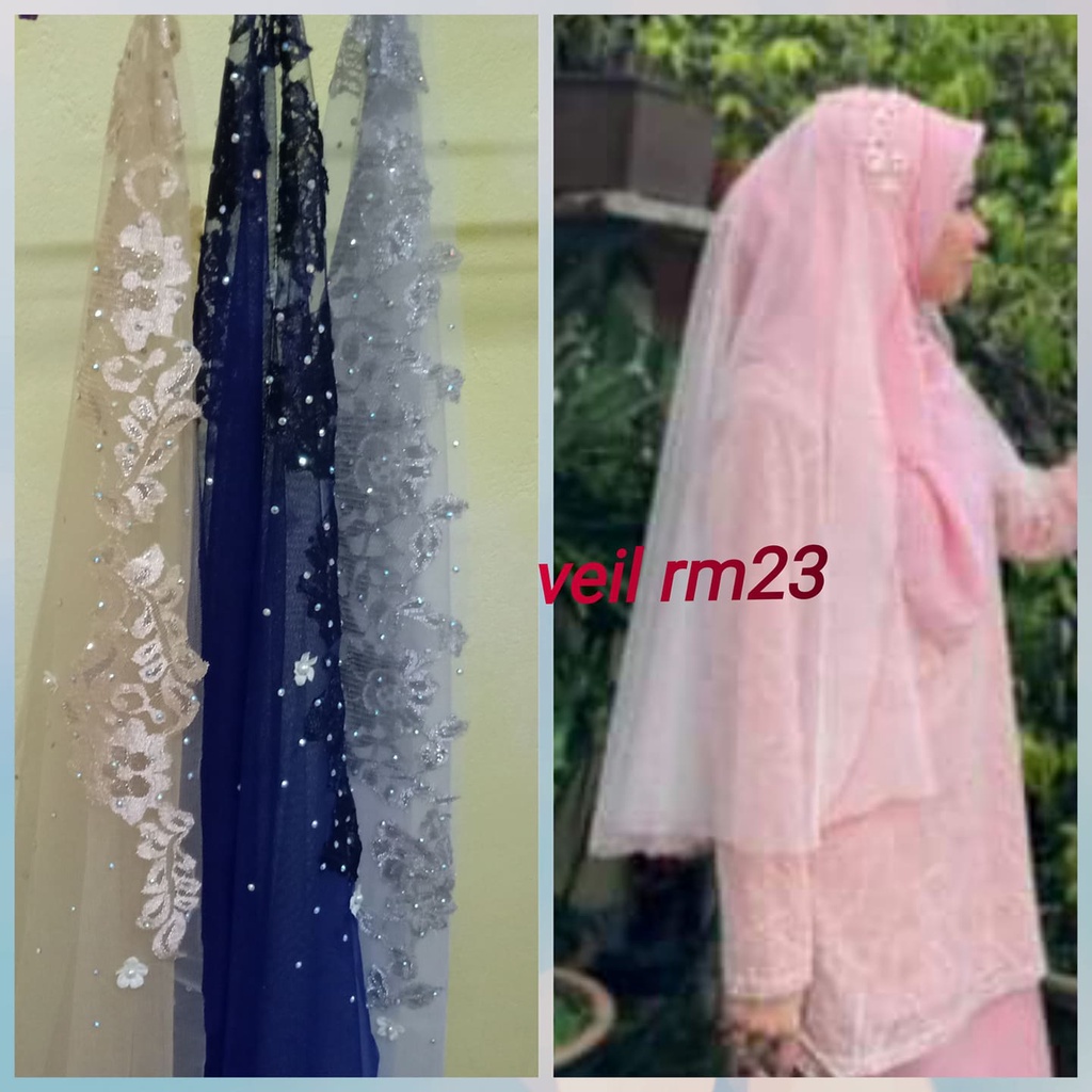 Veil Nikah Veil Murah Veil Tunang Veil Simple Beading dan Lace veil ...
