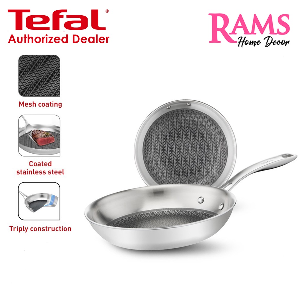 Tefal Eternal Mesh Stainless Steel Frypan & Wokpan / 28cm Frypan / 28cm Wokpan / Coated ...