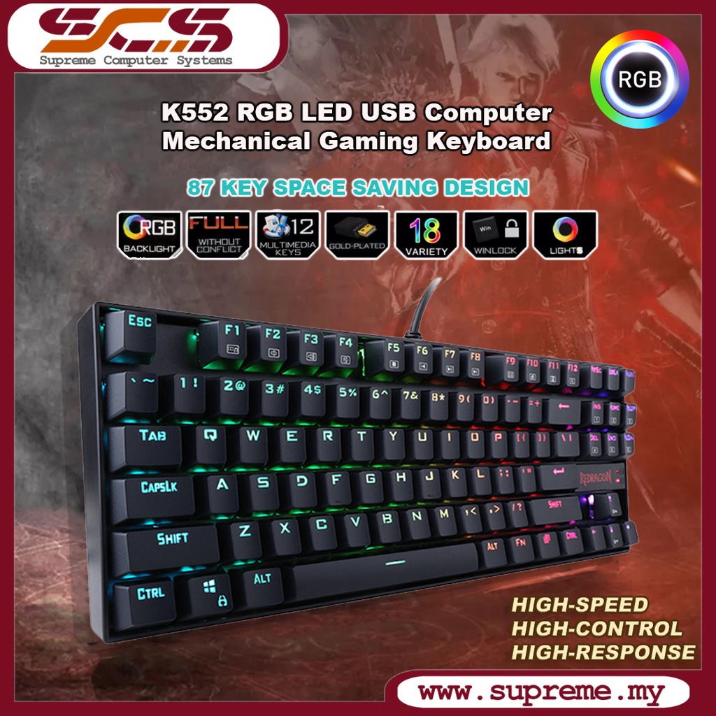 Redragon K552 Mechanical Gaming keyboard 87 Keys RGB Waterproof ...