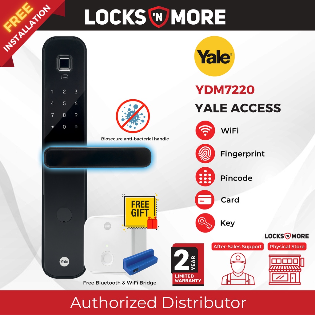 YALE YDM7220 | FREE INSTALLATION | FREE GIFT | Smart Digital Door Lock ...