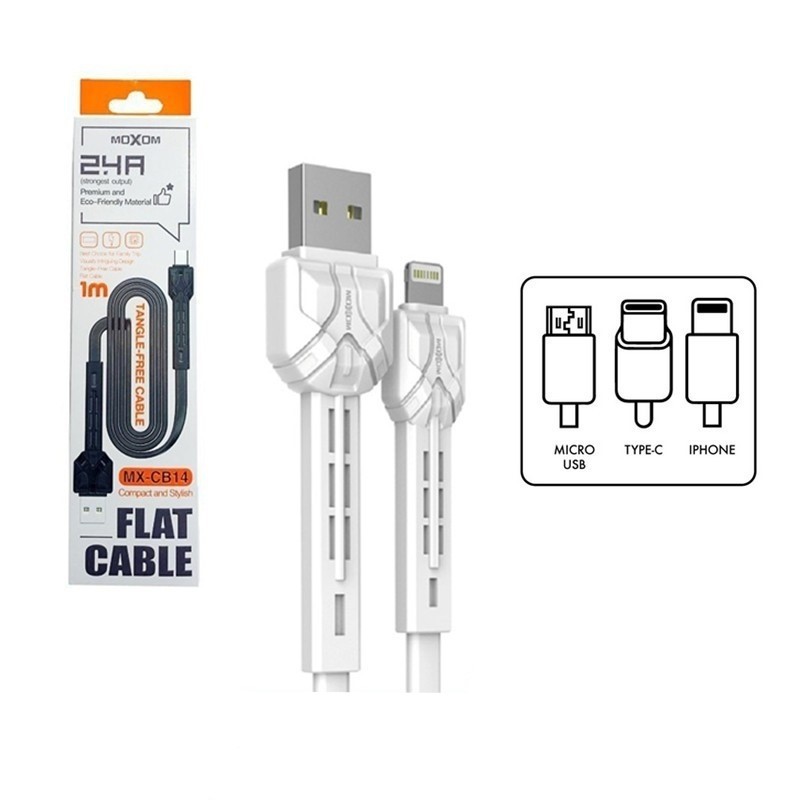MOXOM MX-CB14 QC 3.0 2.4A FLAT FAST CHARGE & DATA TRANSMISSION CABLE 1 ...
