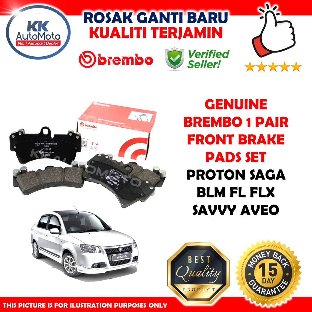 Proton Saga BLM FL FLX Savvy Aveo - Genuine Brembo Front Brake Pads ...