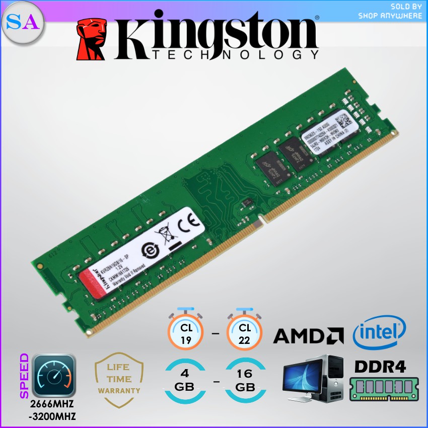 KINGSTON VALUE RAM DIMM 2666 / 2933 / 3200 MHz DDR4 DIMM DESKTOP PC ...