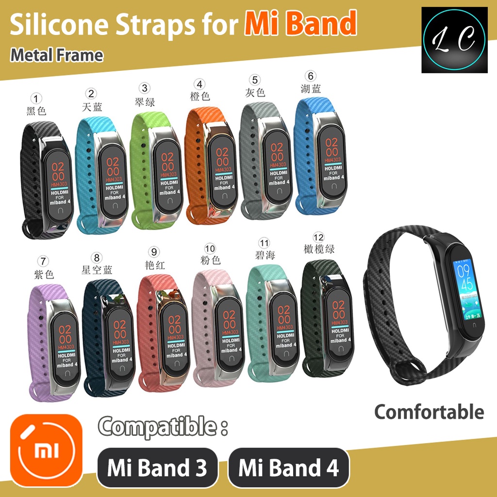 Stainless Steel Frame with Silicone Strap For Xiaomi MiBand 3 /4 Mi Band 3 /4 Easy Install Wear ...