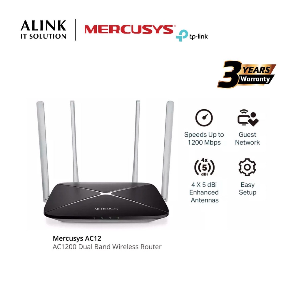 Mercusys Wifi Router AC12 Dual Band Wireless Router 2.4GHz 5GHz Wi-Fi ...
