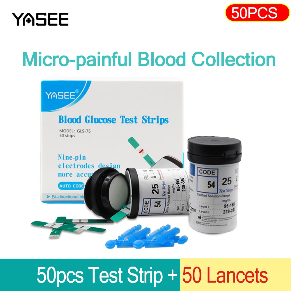 50pcs blood glucose test strips Suitable for Yasee GLM-75 with Lancets ...