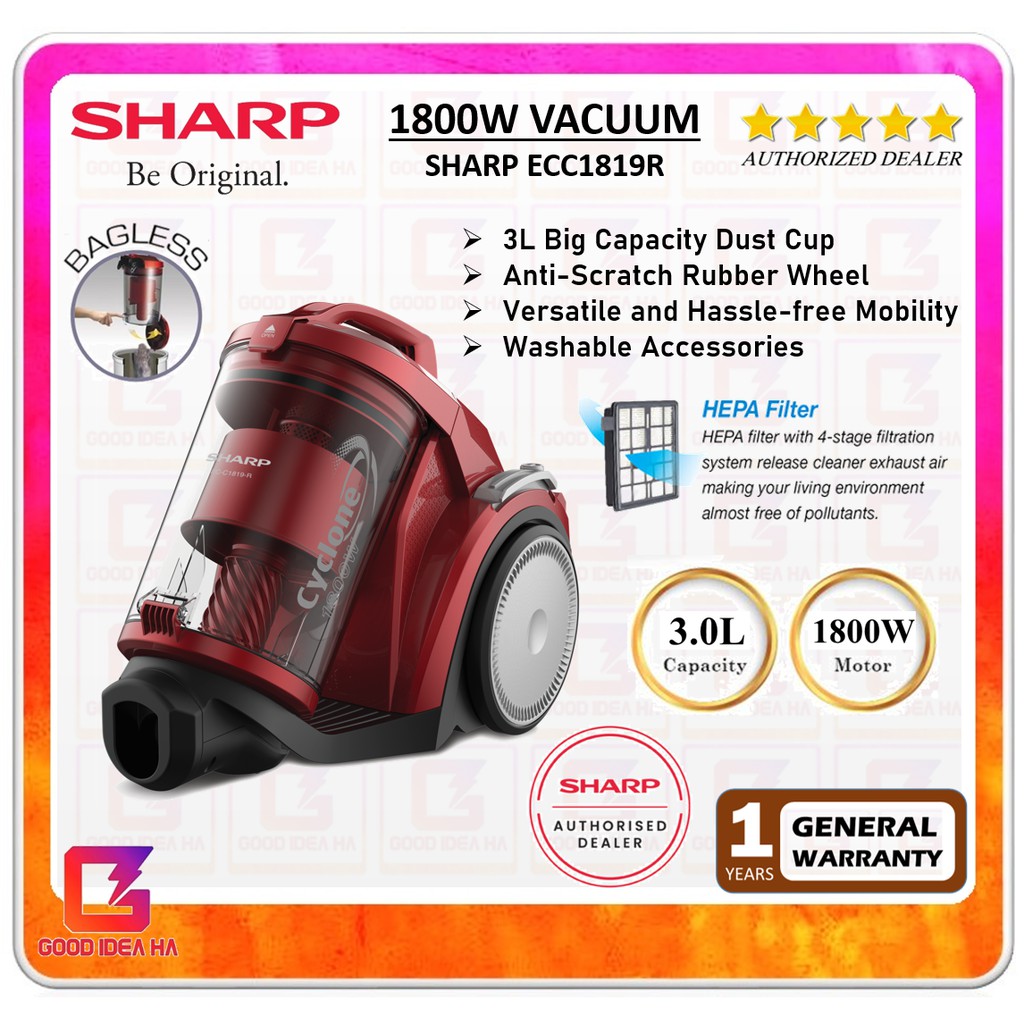 SHARP 1800W BAGLESS VACUUM CLEANER ECC1819R | Shopee Malaysia