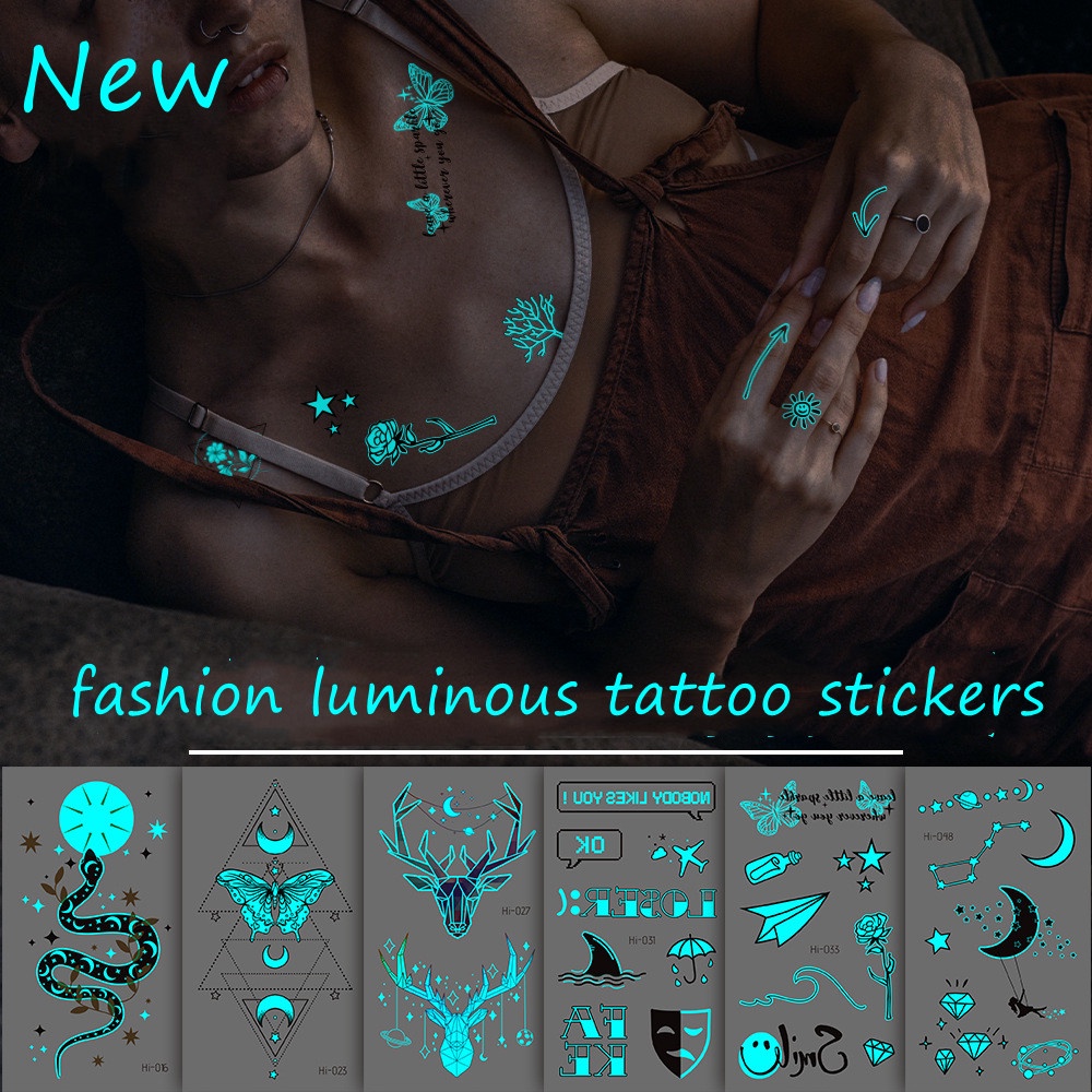 Luminous Tattoo Stickers for Women Arm Face Glowing Tattoos Body Art ...