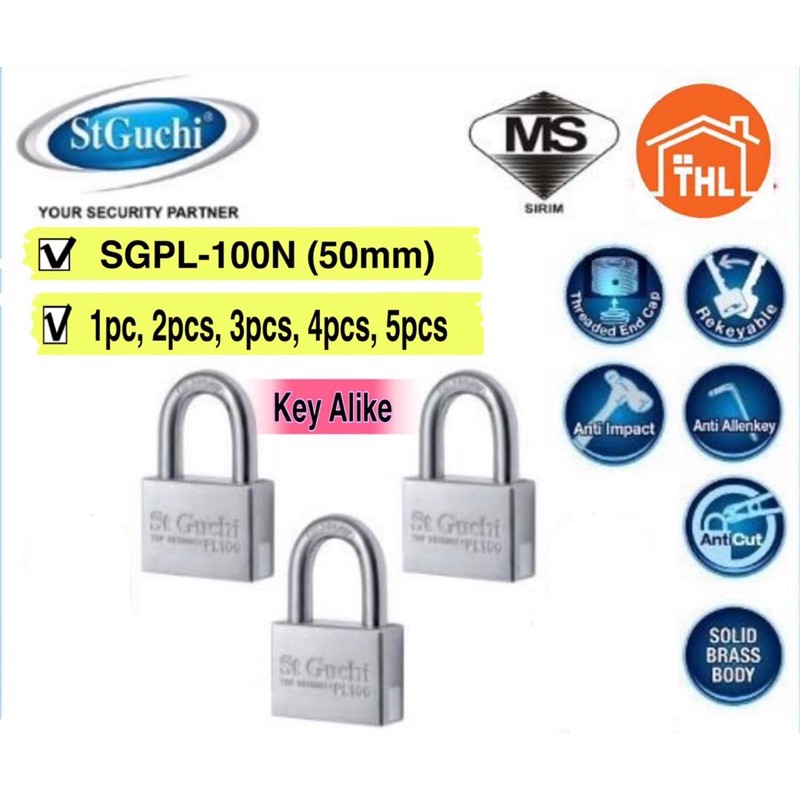 St Guchi SGPL-100N Anti Cut 50mm Padlock (3pcs set) | Shopee Malaysia