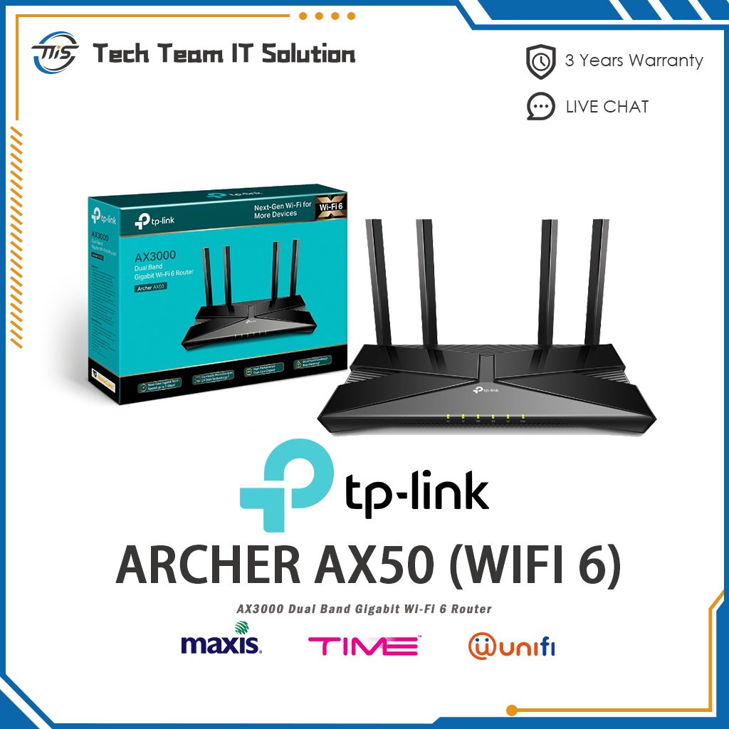 TP-Link ARCHER AX50 WIFI 6 (AX3000 Dual Band Gigabit Wi-Fi 6 Router ...