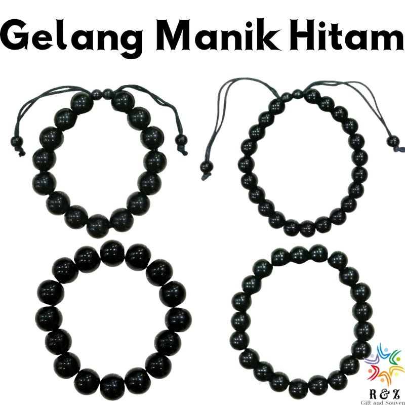 Gelang Manik Hitam / Black Beads Bracelet / Elastic Black Bead Bracelet ...