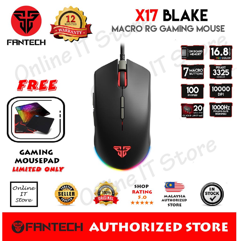 FANTECH WGC5 Blake Wireless / X17 Gaming mouse 7 Button Macro RGB Wired ...