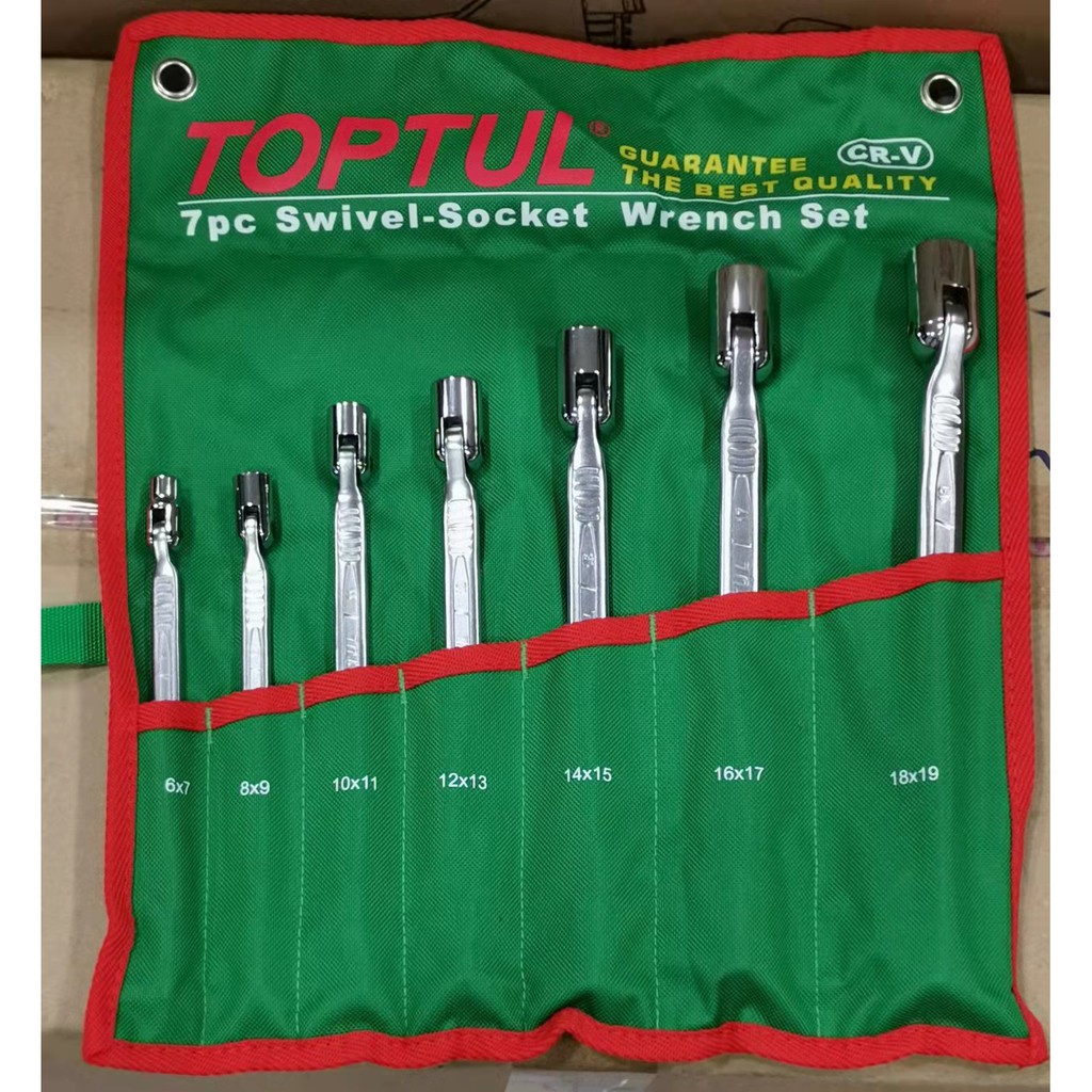 Toptul 7PCS Double End Swivel Socket Wrench Set - Green Pouch Bag ...