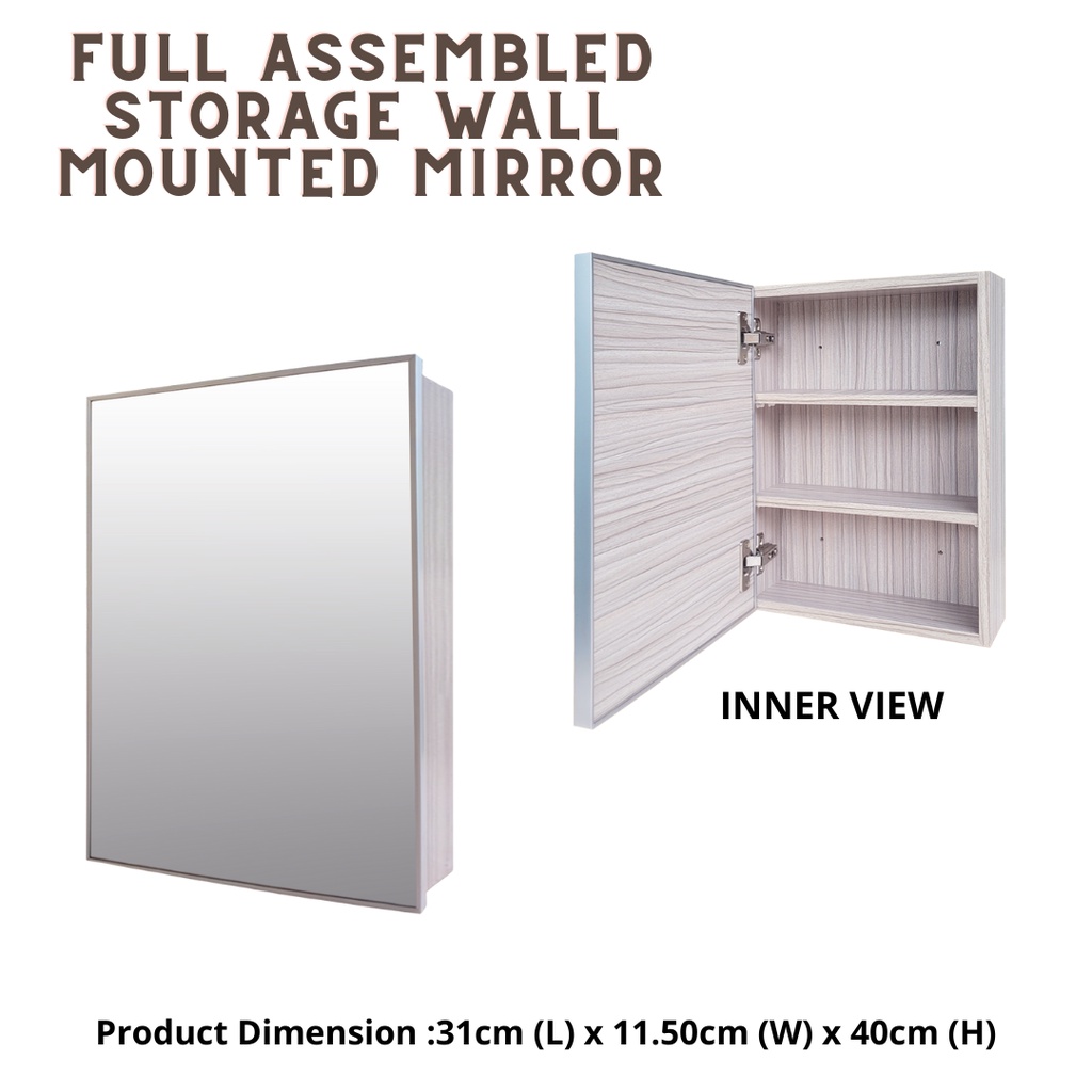 Bathroom mirror wall Bilik Mandi Cermin Vanity Mirror with Storage Rack ...