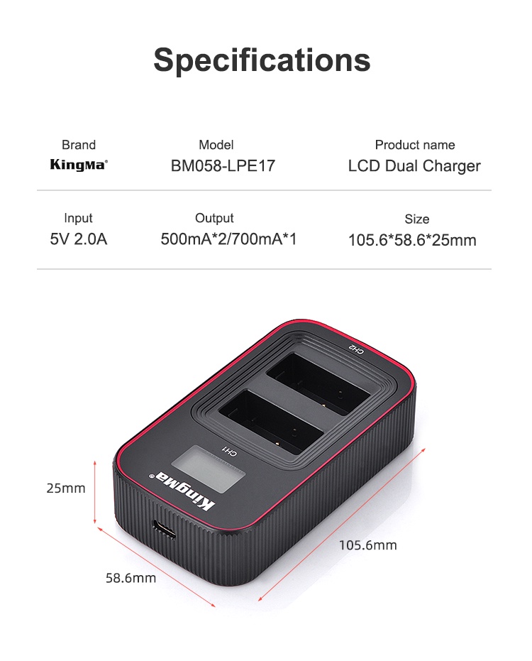 KingMa LP-E17 LPE17 Battery & LCD Dual Charger Set For Canon 760D 800D ...