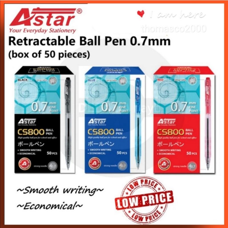 Astar Retractable Ball Pen CS800 (Box Of 50pcs) Pen Dakwat Click, Ball ...