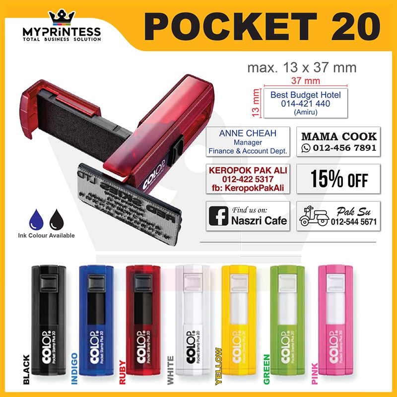 * SAME DAY POST * (READY STOK) Colop Pocket Rubber Stamp 20 | 30 | 40 Self Inking Rubber Stamp ...