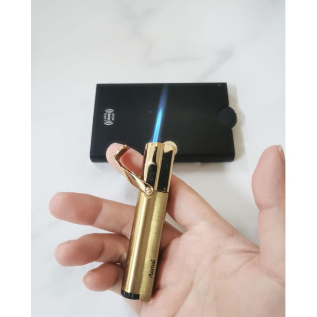 Aomai Slim Metal Jet Flame Windproof Lighter 金属蓝焰防风打火机 Lighter besi api ...