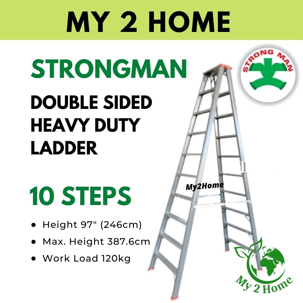 STRONGMAN Heavy Duty Double Sided Ladder Aluminium Tangga Lipat Heavy ...