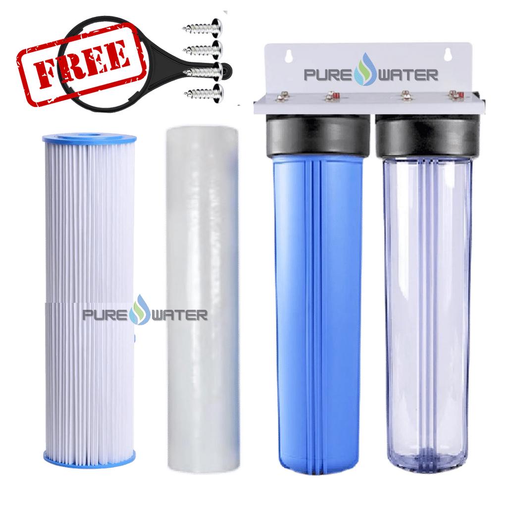 20" Double Stage Jumbo Big Blue Whole House Housing Water Filter ...