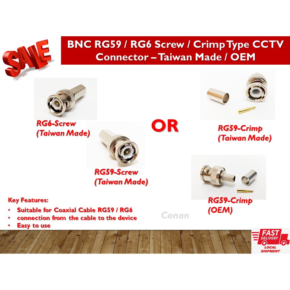BNC RG59 / RG6 Screw Type / Crimp Type CCTV Connector for Coaxial Cable ...
