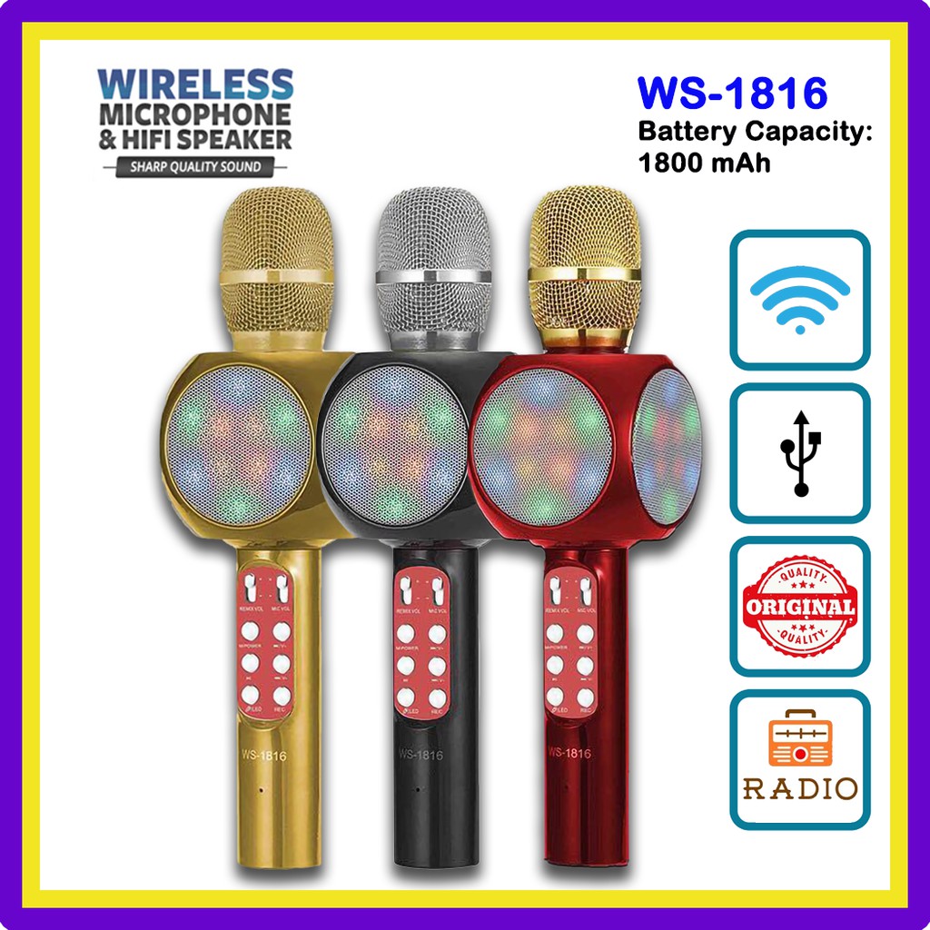 [Original] Wster WS898 Karaoke Mic Portable Bluetooth Wireless Microphone With Speaker For ...