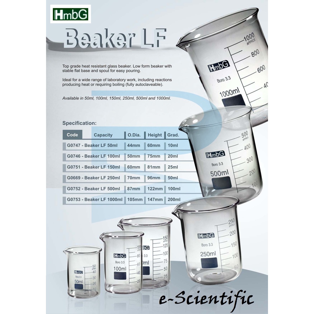 Glass Beaker | Bikar Kaca, Low Form (50-1000ml), HmbG | Shopee Malaysia