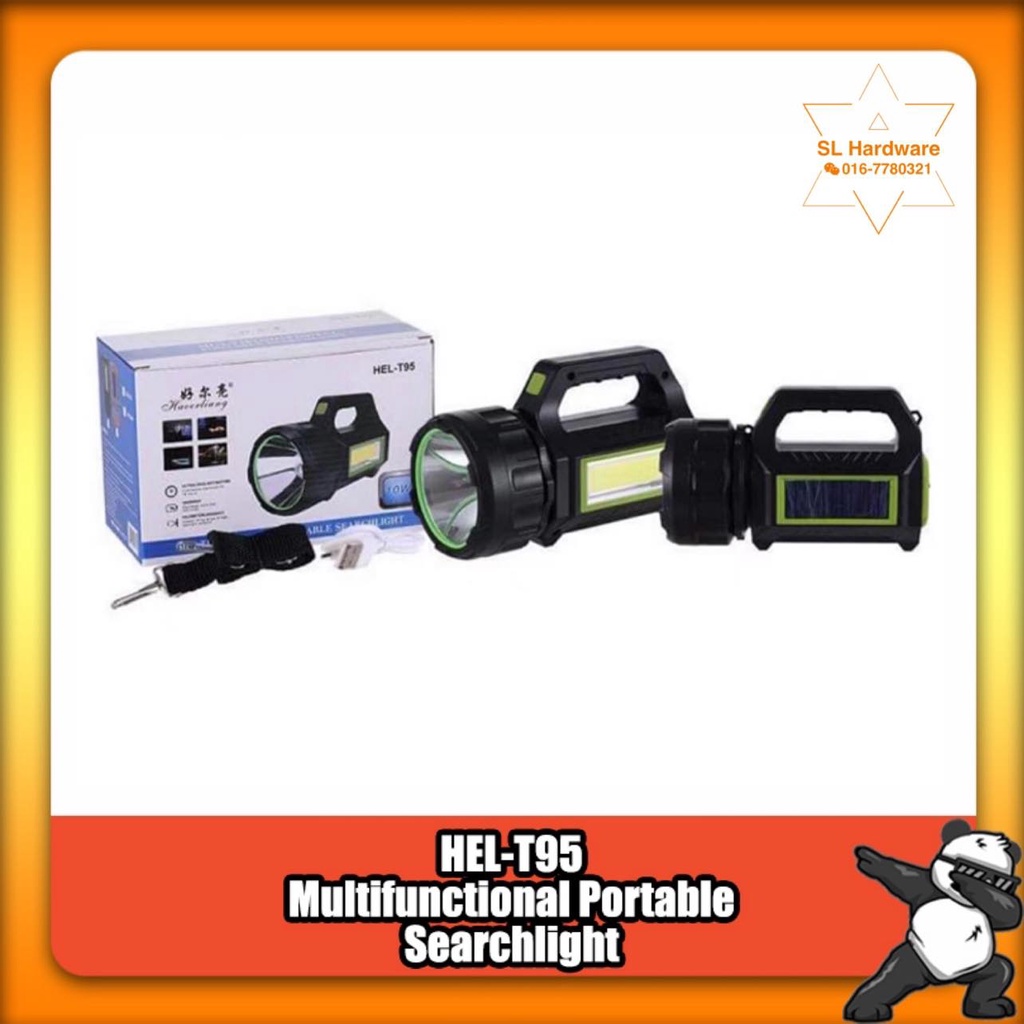 HEL-T95 Multifunctional Portable Searchlight Solar Rechargeable Hand ...