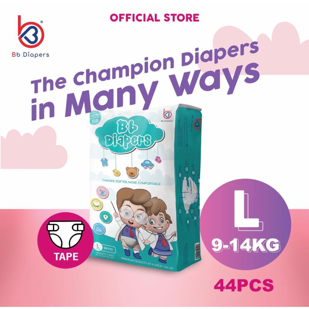 Bb Diapers Premium Tape Diapers Size L (44pcs) | Shopee Malaysia