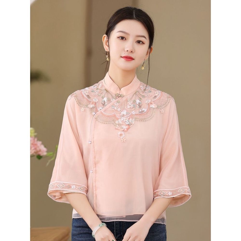 cheongsam top cheongsam blouse Long-sleeved plus size Chinese girl s ...