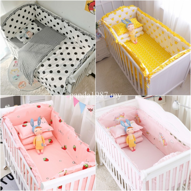 6PCS Baby Crib Bedding Set 100% Cotton Hypoallergen Newborns Infants ...