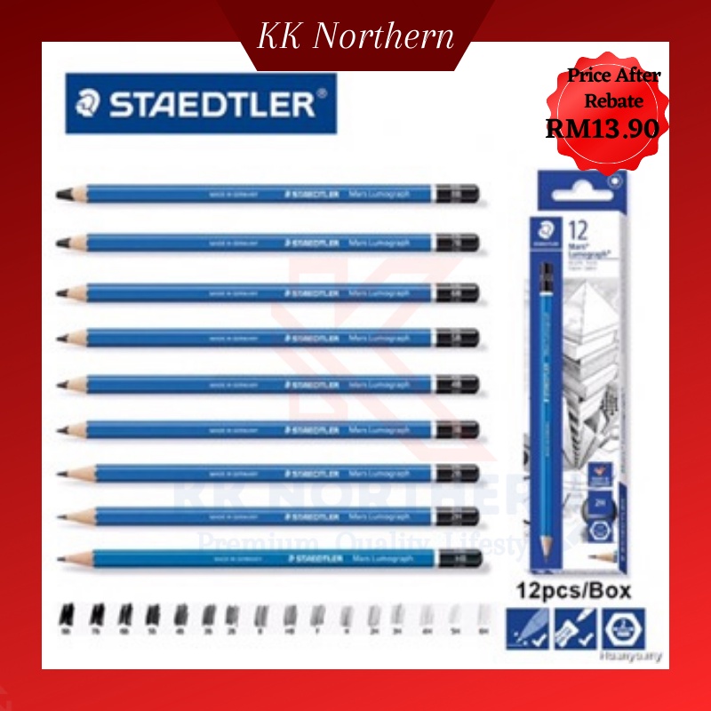 12pcs Staedtler Mars Lumograph Pencil Drawing Sketching Pensel Lukis 100 9B 8B 7B 6B 5B 4B 3B 2B ...