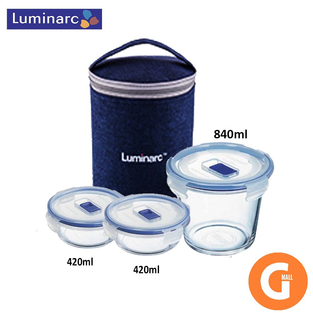 Luminarc LUNCH BOX 4 Pieces S4P Purebox Round (Including Bag) BPA Free ...