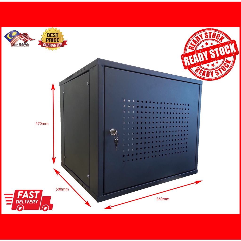 SERVER RACK 9U 12U 19" STANDARD SIZE (47cm x 56cm x 50cm) WALL MOUNT & 3 POWER SOCKET | Shopee ...