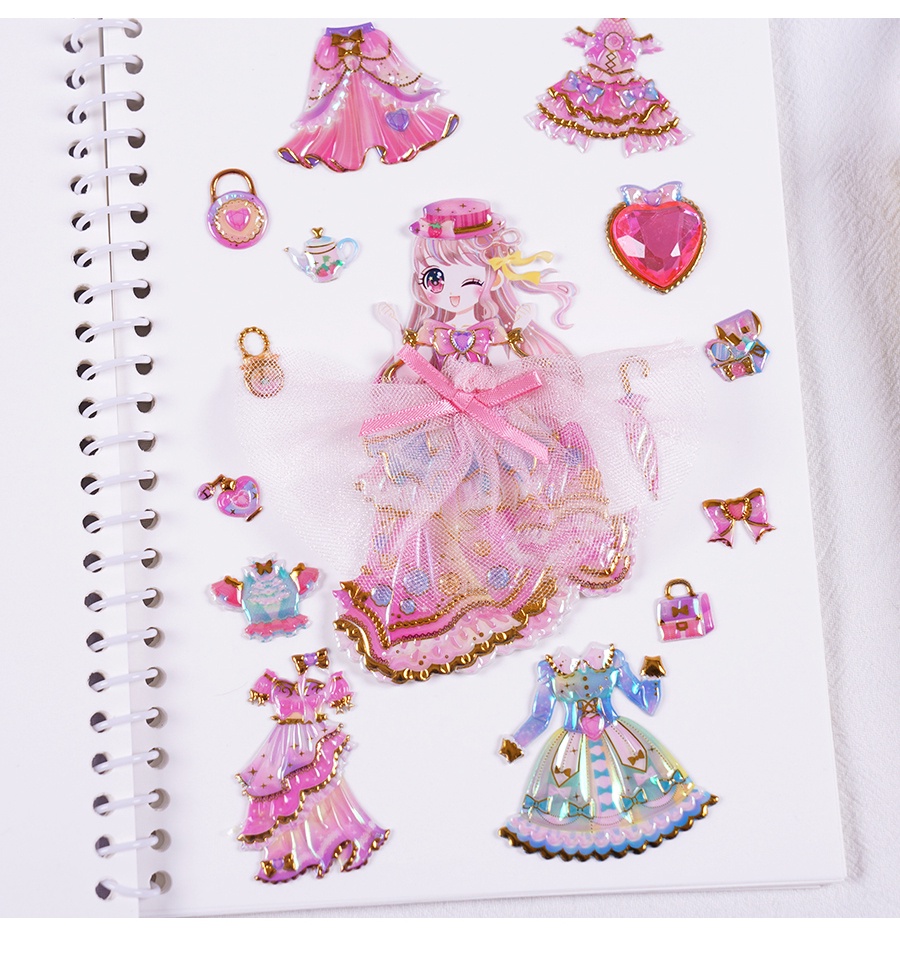 3D Girl Glitter Bubble Puffy Dress Up Sticker Gem Mesh Change Clothes ...