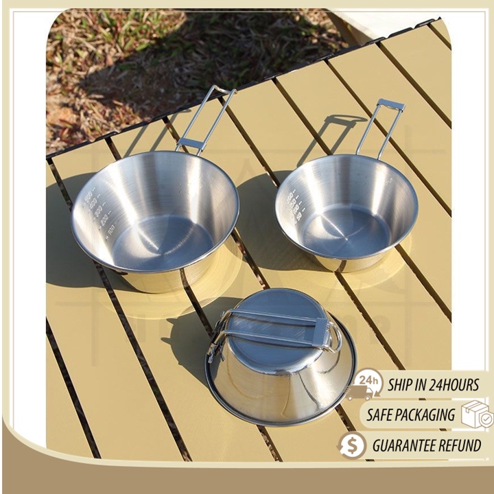 Stainless Steel Camping Bowl Cookware Sierra Cup With Foldable Handle ...