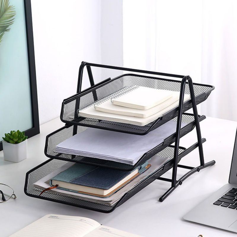 3 Layer High Quality Metal Multi-Layer Pull Out File Rack Tray / Rak ...