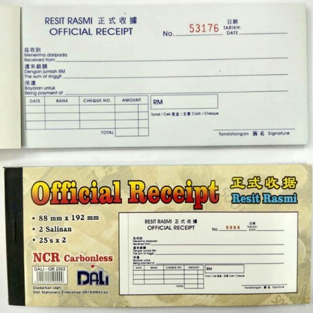 DALI 2ply 25's OR2502 Official Receipt Book / Buku Resit Rasmi with ...